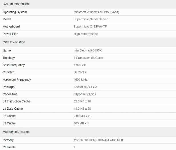 Intel Xeon W9-3495X поколения Sapphire Rapids протестирован в Geekbench ...